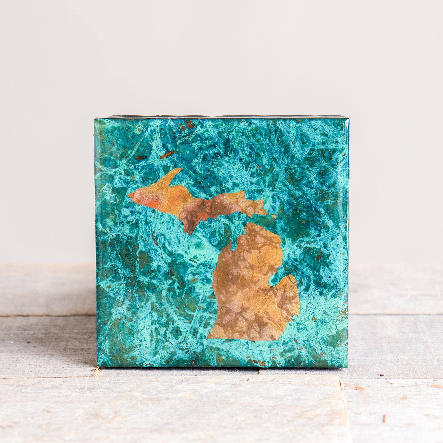 A State of Copper | State of Michigan Green Copper Tile/Coaster | 4x4 ...