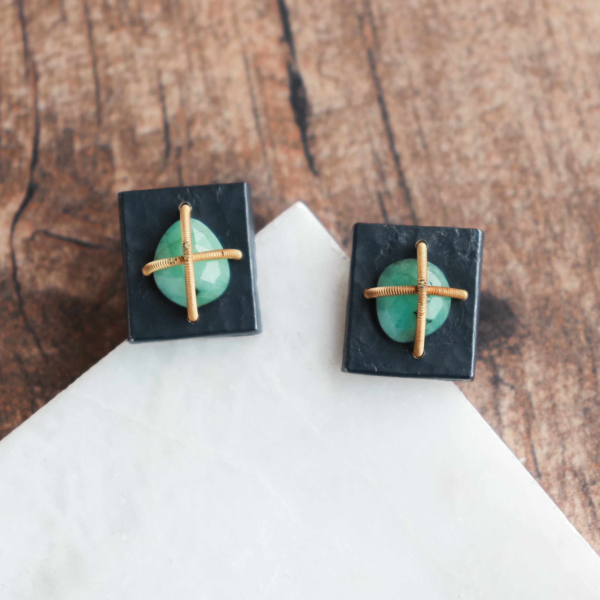 Jonesing For Jewelry | Emerald Bolted Studs no.1 – The Artisan's Bench