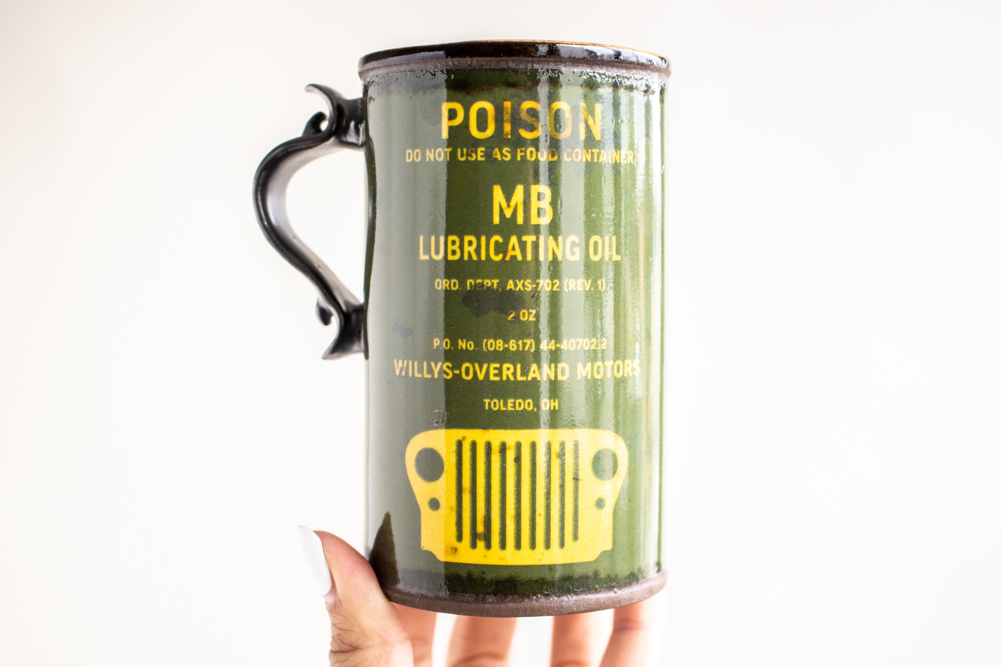 Mitchell Spain Ceramics | Oil Can Mug | Jeep Willys – The Artisan's Bench